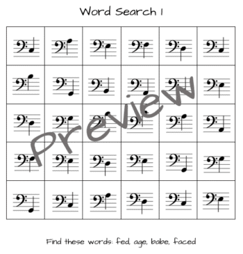 Bass Clef Musical Note Word Searches – Teaching With Ease