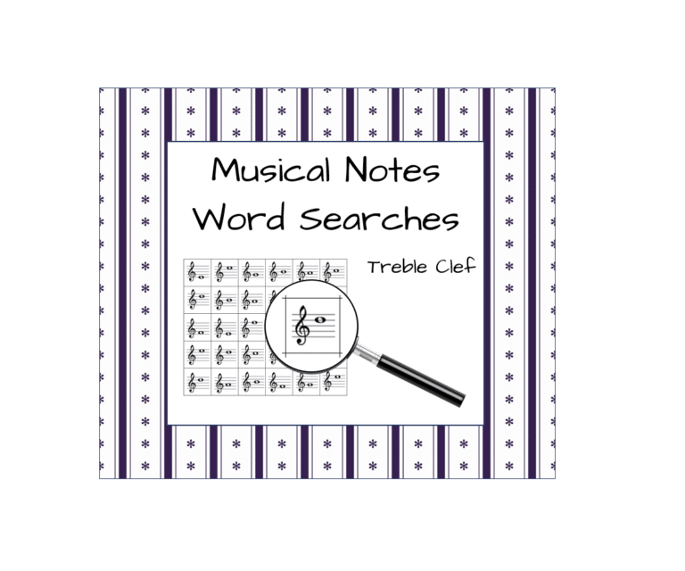 Treble Clef Musical Note Word Searches – Teaching With Ease